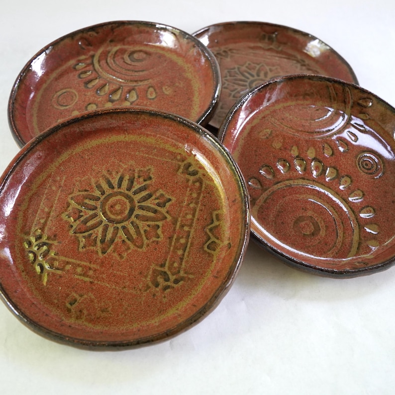 Pottery Dinnerware, 4 Small Plates, Handmade Ceramic Luncheon Plate Set ...