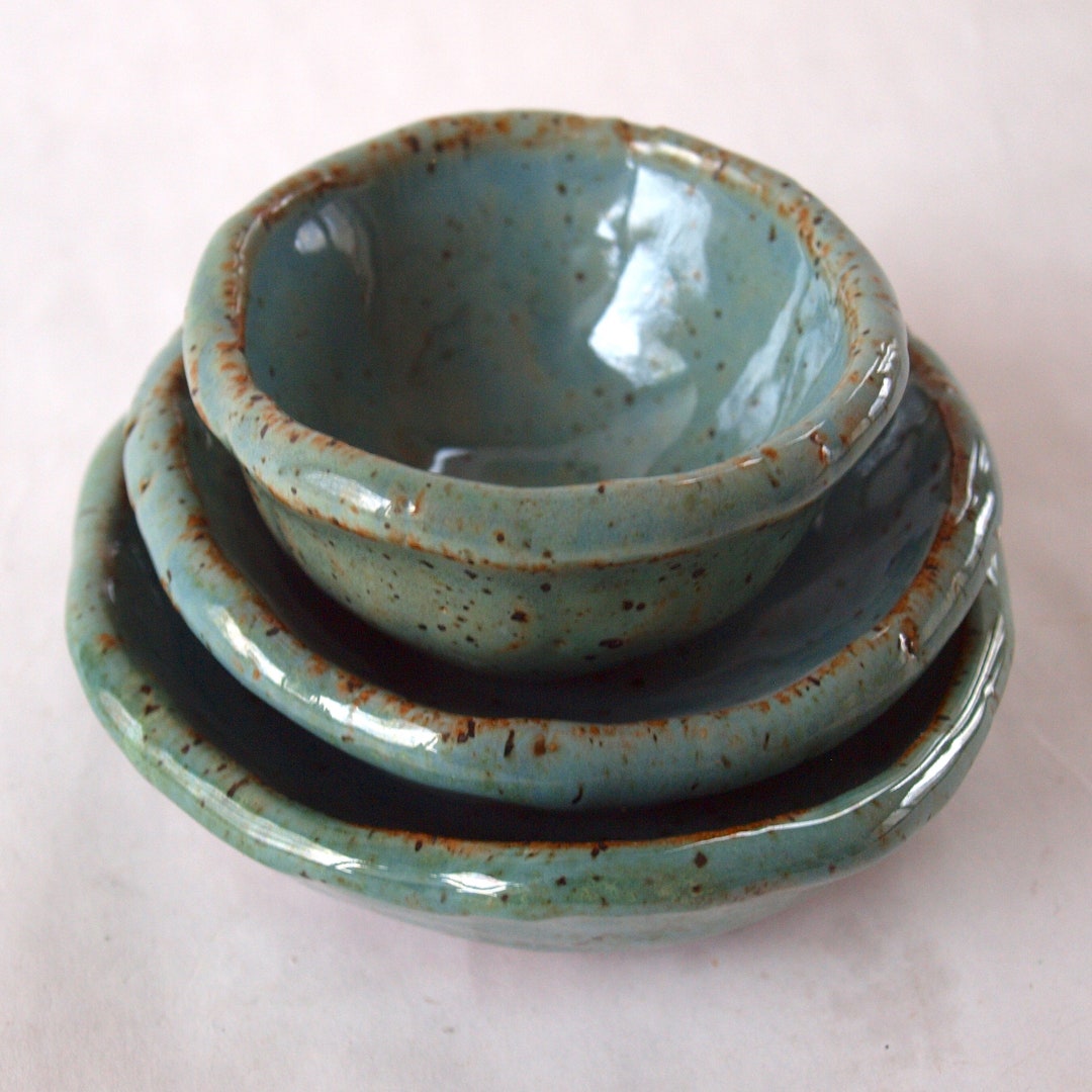 Handmade Pottery Mini Dishes, Nature Inspired Ceramic Ring Dishes, Set ...