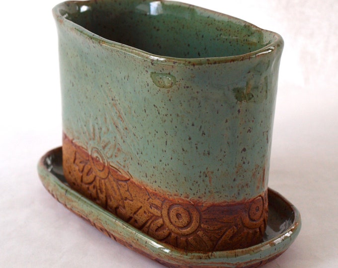 Handmade Pottery Planter, Ceramic Planter & Saucer Set, Planter With ...