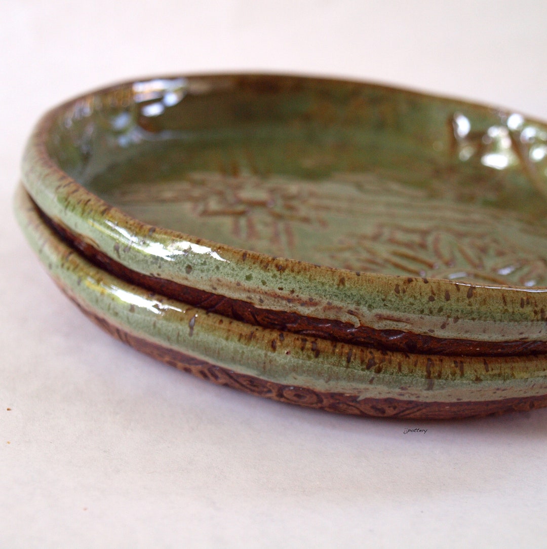 Pottery Dinnerware, 2 Small Plates, Handmade Ceramic Luncheon Plate Set ...