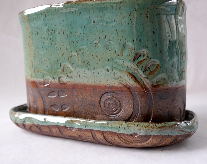 Handmade Pottery Planter, Ceramic Planter & Saucer Set, Planter With ...