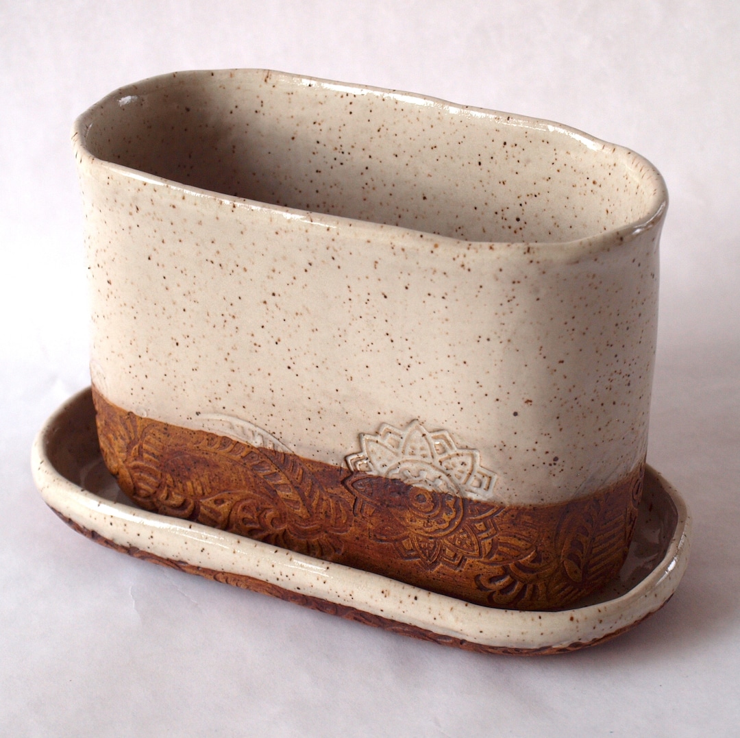 Handmade Pottery Planter, Ceramic Planter & Saucer Set, Planter With ...