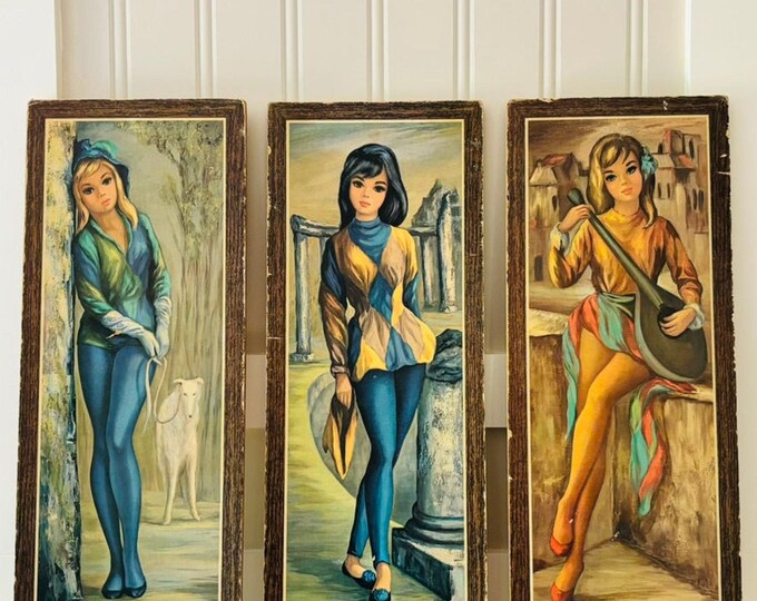 Mid Century Modern -1960's Big Eyed Harlequin Girls Lithographs by Jean ...