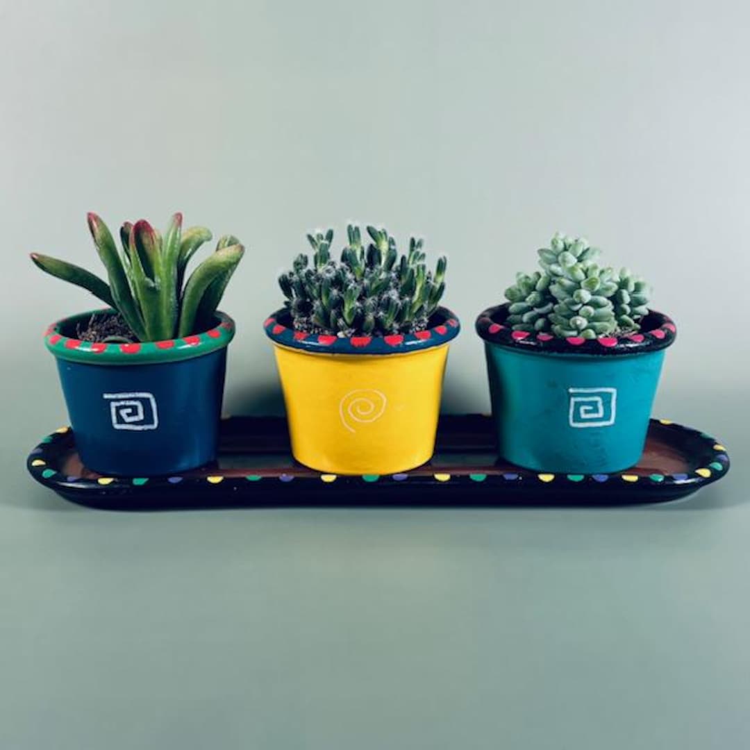 Vintage Primitive Southwestern Plant Pots and Tray - Set of 4 - Etsy