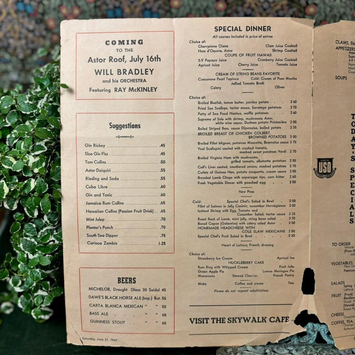 1941 Hotel Astor Menu Signed by Frank Sinatra and Tommy Dorsey - Etsy