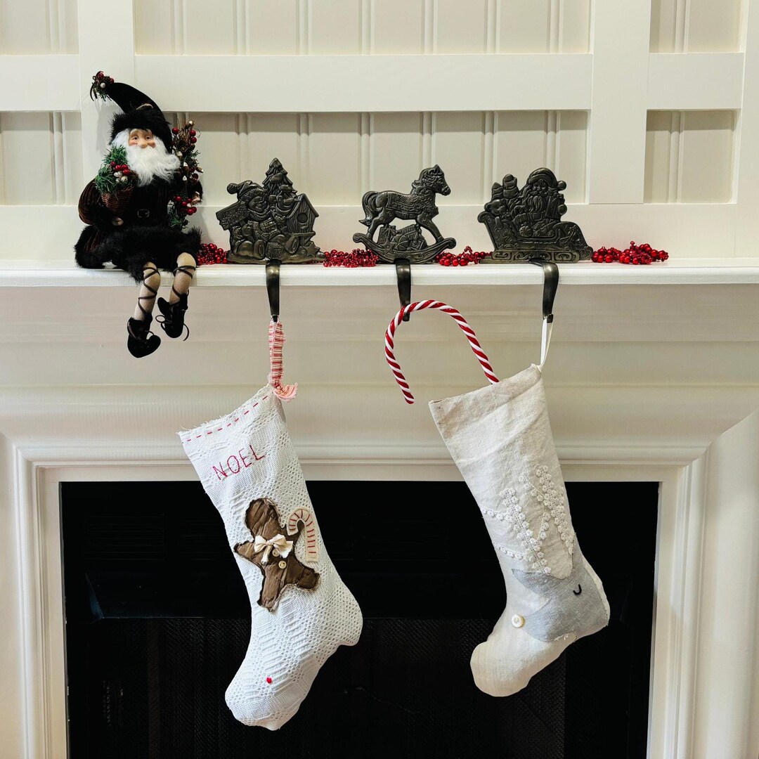 Vintage Set of 3 Cast Iron Christmas Fireplace Stocking Holders - Etsy