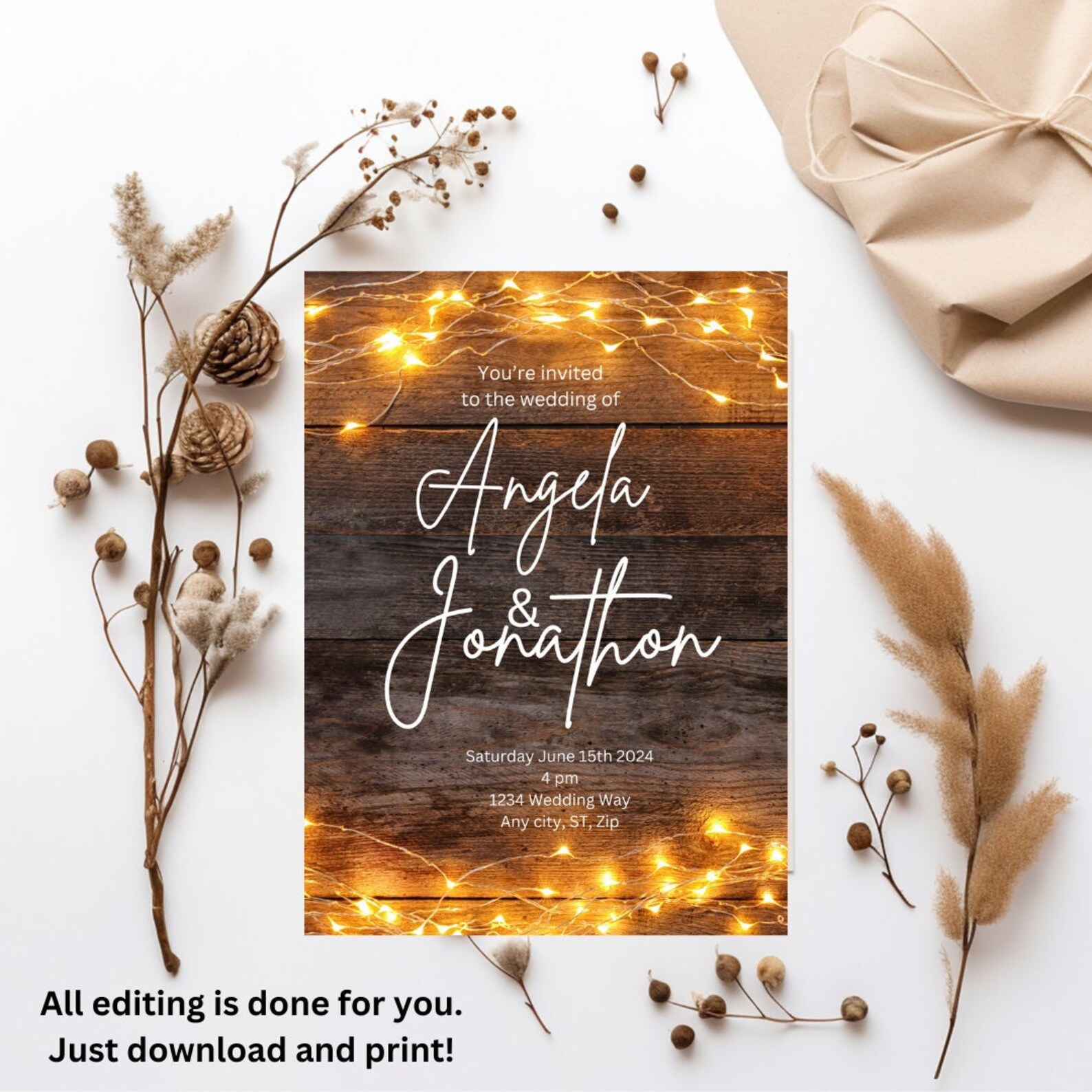 Rustic Wedding Invitation. Digital Download. Print Your Own Wedding Invitations. DIY Wedding ...