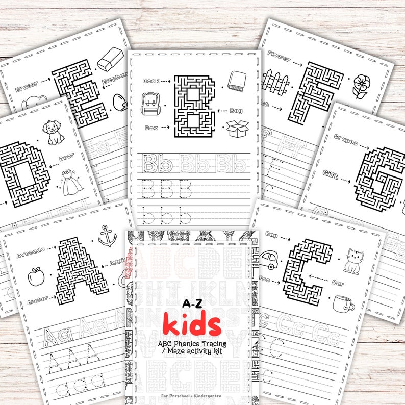 Engaging Alphabet Maze Kit for Kids: ABC Phonics Tracing & Coloring A ...