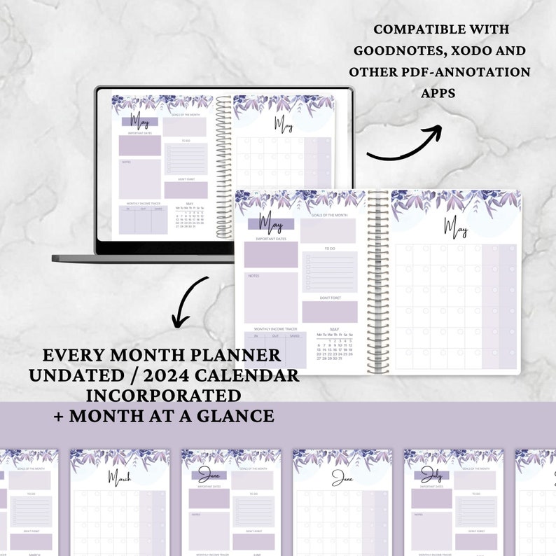 Floral 2024 Calendar Purple Lavender Flower Therapeutic Daily Planning ...