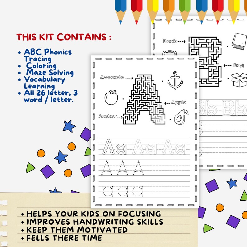 Engaging Alphabet Maze Kit for Kids: ABC Phonics Tracing & Coloring A ...