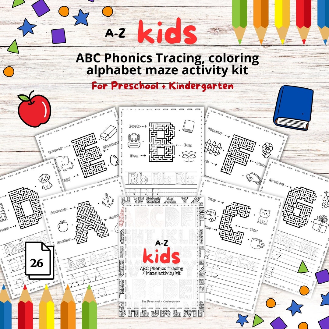 Engaging Alphabet Maze Kit for Kids: ABC Phonics Tracing & Coloring A ...