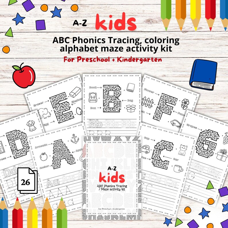 Engaging Alphabet Maze Kit for Kids: ABC Phonics Tracing & Coloring A ...