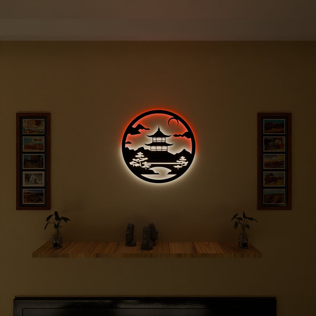 Japanese House Metal LED Wall Art: Far East Decor - Etsy
