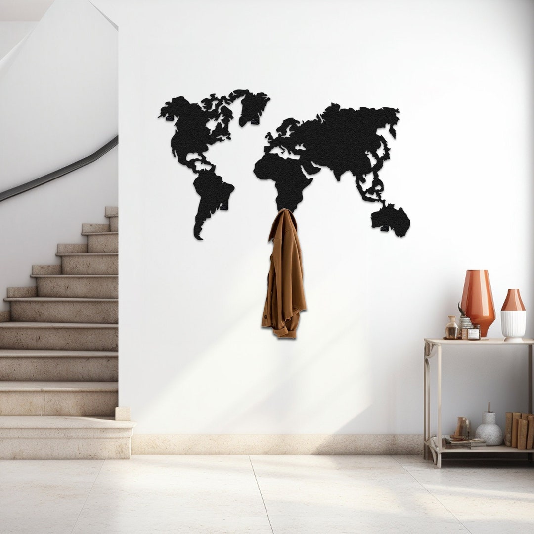 World Map Metal Wall Coat Rack: Entryway Organizer - Etsy