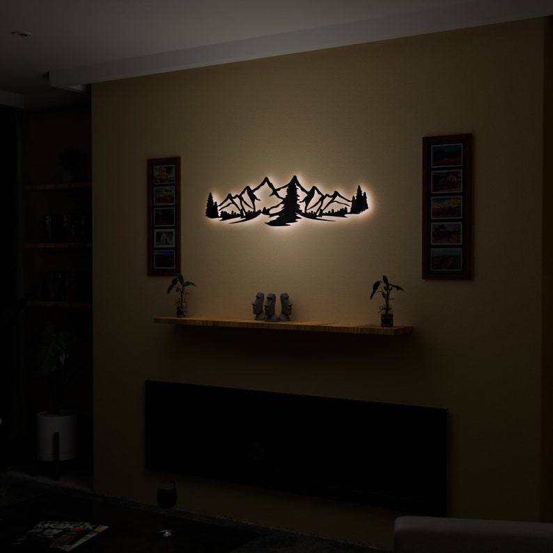 Mountain Forest Metal LED Wall Art: Nature Home Decor - Etsy