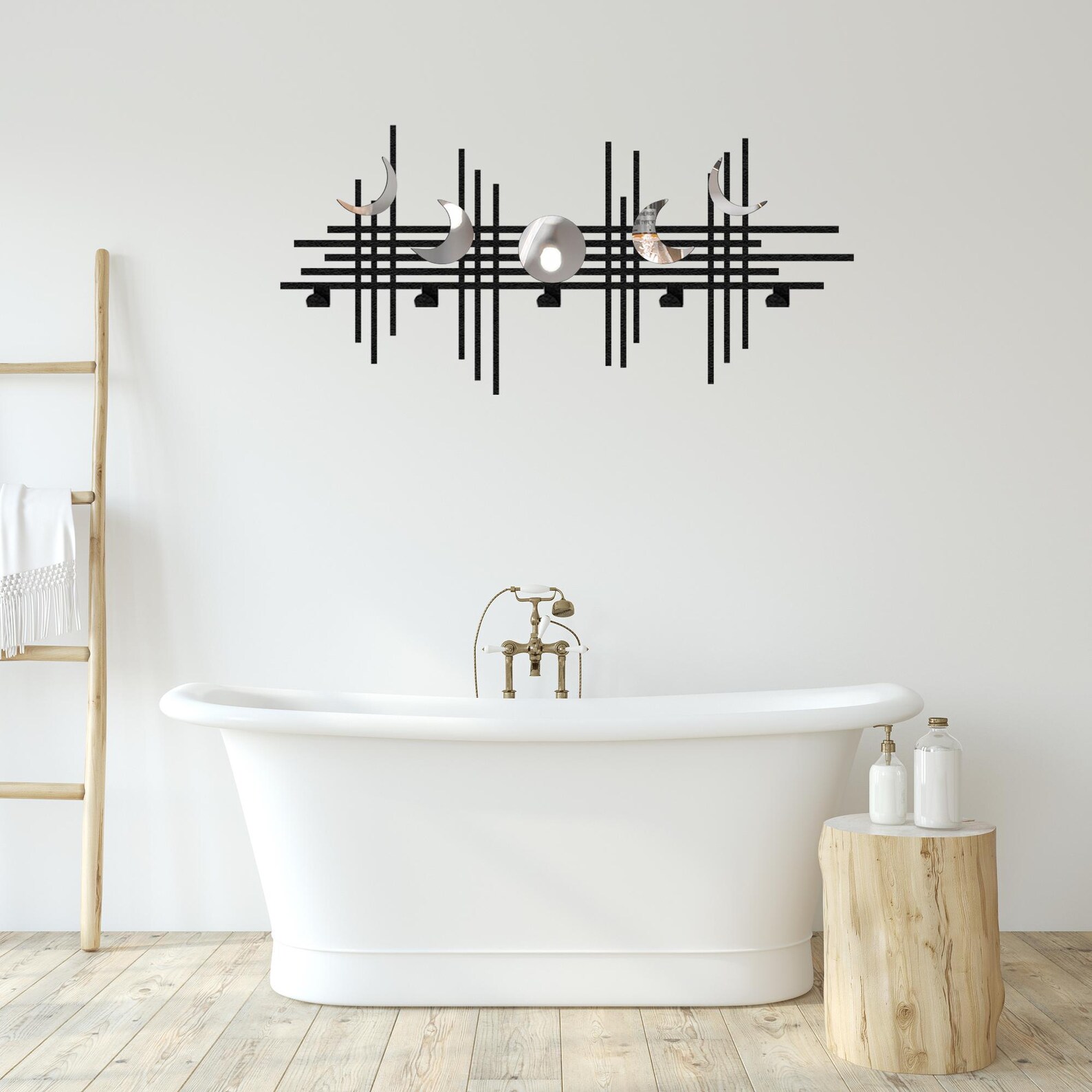 Moon Phases Metal Plexiglass Wall Hanger, Minimalist Full Moon Coat ...