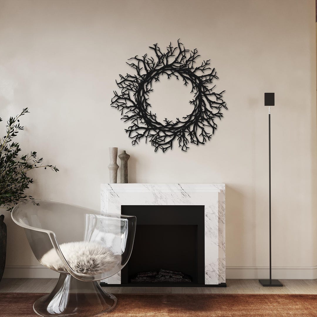 Metal Tree Branch Circle Wall Decor: Geometric Art Panel - Etsy