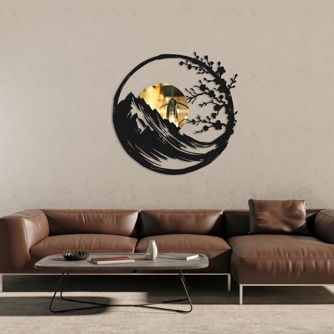 Mountain Cherry Blossom Metal Wall Art: Moonrise Wall Decor - Etsy