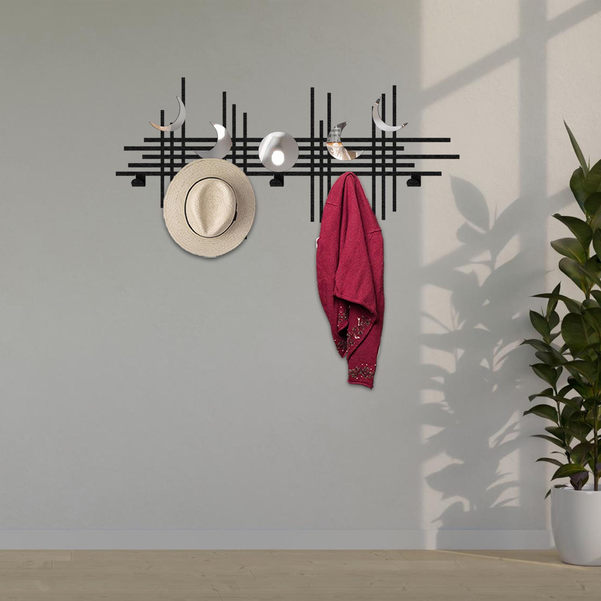 Moon Phases Metal Plexiglass Wall Hanger, Minimalist Full Moon Coat ...