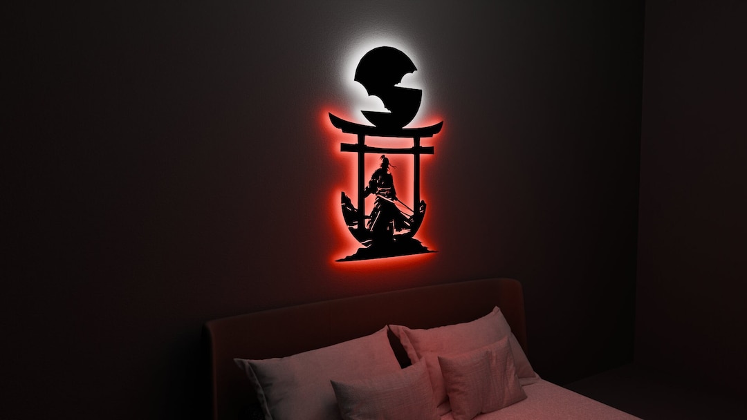 The Last Stand Samurai Metal Led Wall Decor, Blood Moon Metal Wall Sign ...