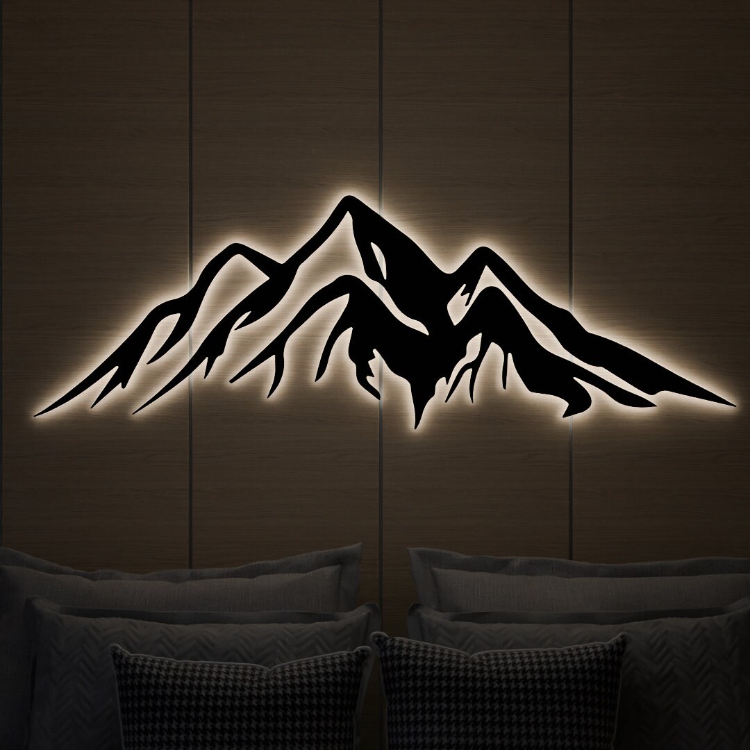Metal Mountain LED Wall Decor: Home Office Art - Etsy