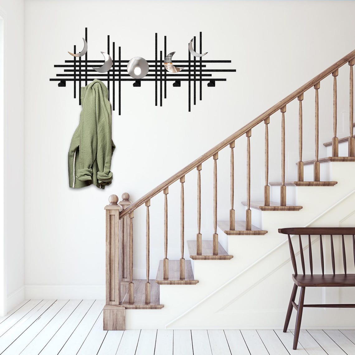 Moon Phases Metal Plexiglass Wall Hanger, Minimalist Full Moon Coat ...