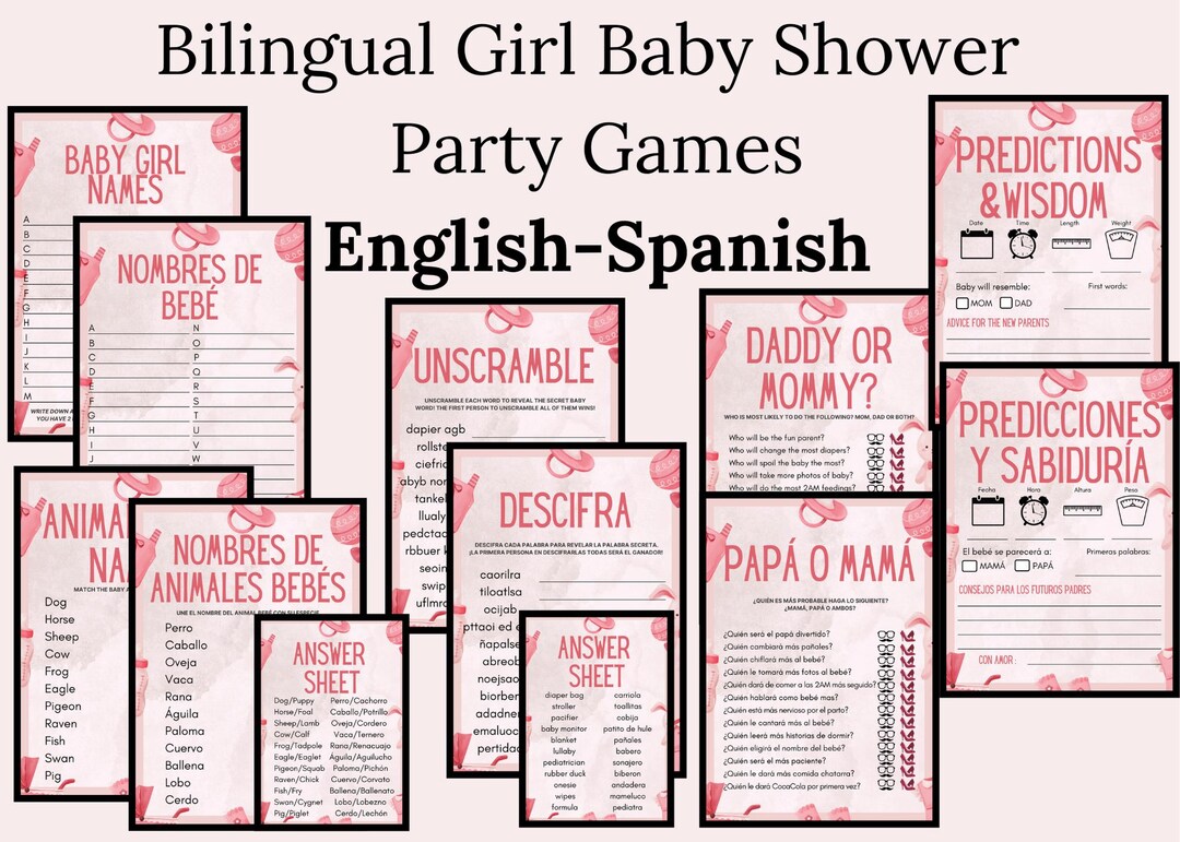 BILINGUAL Girl Baby Shower Party Games - Etsy