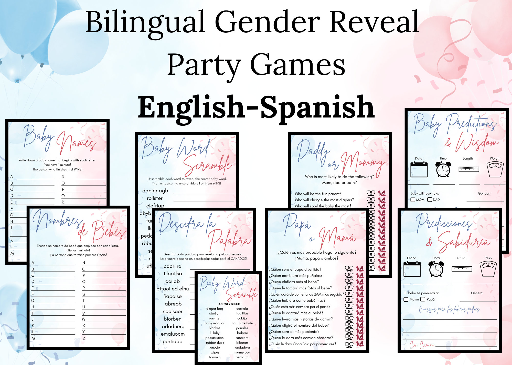 Bilingual Gender Reveal Party Games. English-spanish - Etsy