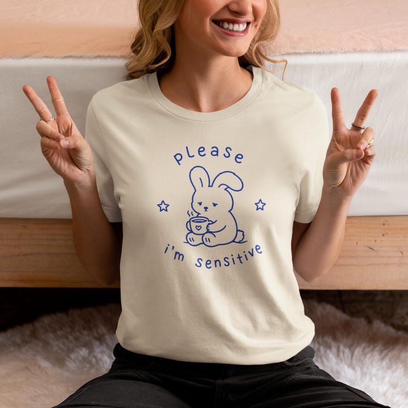 Sensitive Bunny Graphic T Shirt Cute Introvert Comfort Tee - Etsy