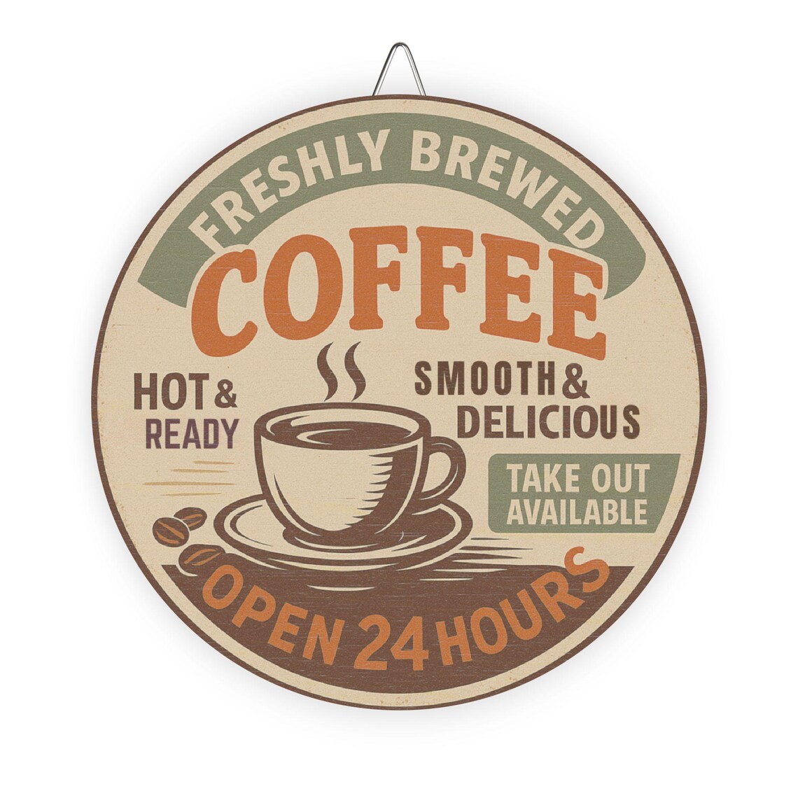 Vintage Coffee Wooden Sign | Retro Cafe Wall Art | Open 24 Hours ...