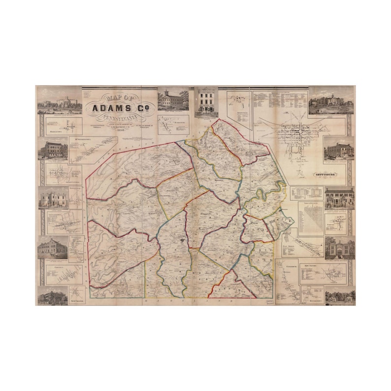 1856 Gettysburg Map: Pre-civil War Layout of Adams County, PA by G.M ...