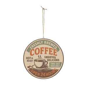 Vintage Coffee Wooden Sign | Retro Cafe Wall Art | Open 24 Hours ...