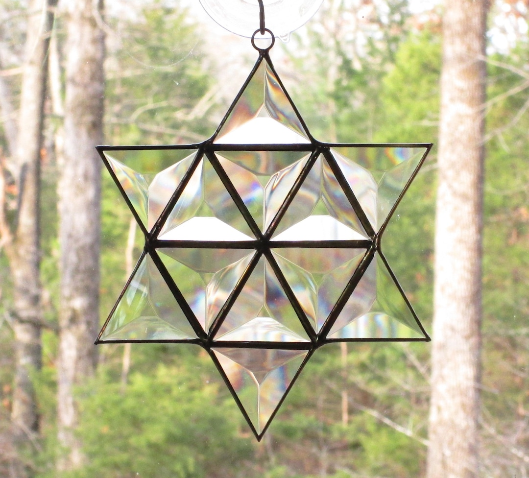 Stained Glass Beveled Star Suncatcher- Large 6 Point Star With Beveled ...