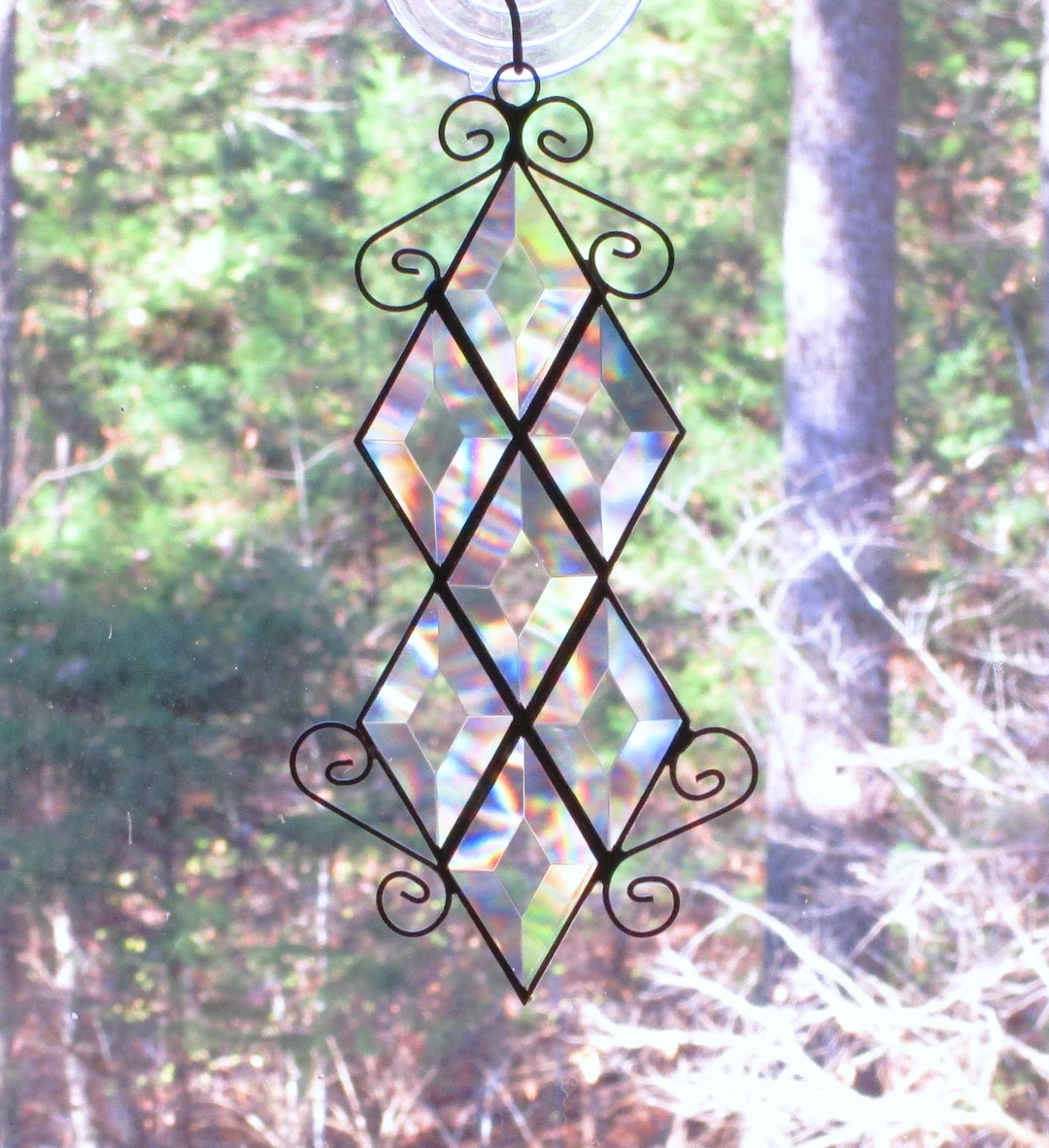 Stained Glass Suncatcher 7 Diamond Victorian With All Beveled Glass - Etsy
