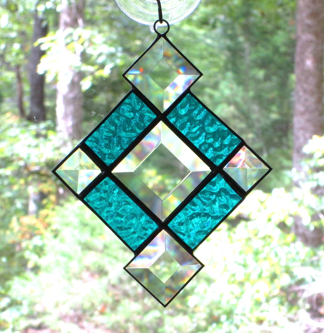 Small Stained Glass Suncatcher Aqua Blue Bumpy Textured - Etsy
