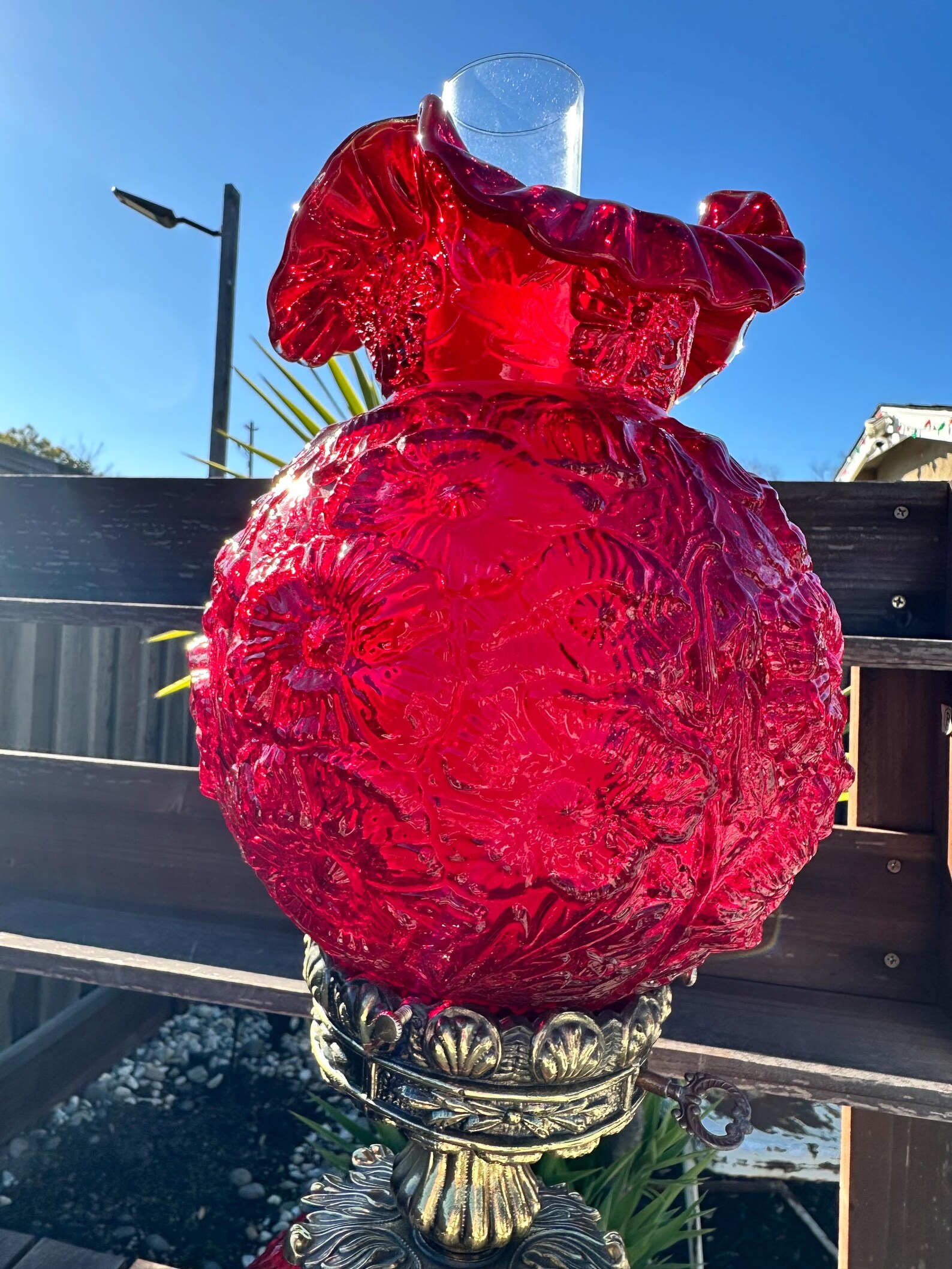 Fenton Ruby Red Poppy Glass Gone With the Wind Lamp - Etsy