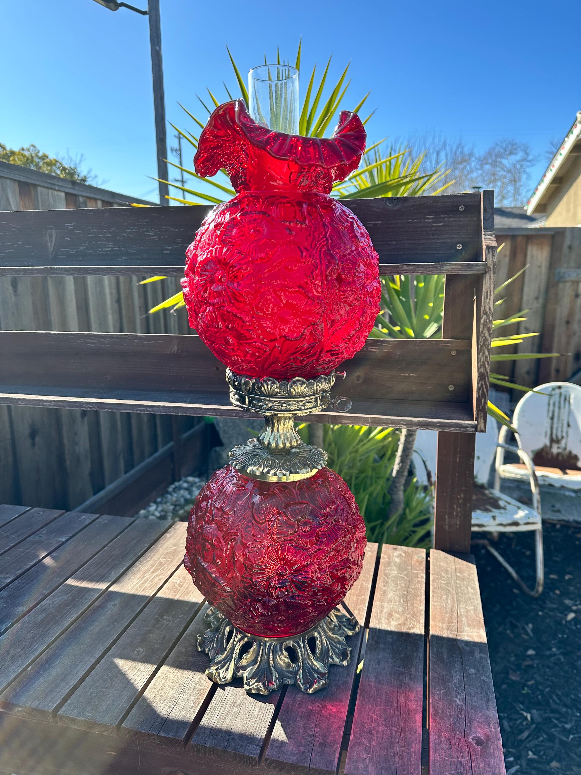 Fenton Ruby Red Poppy Glass Gone With the Wind Lamp - Etsy