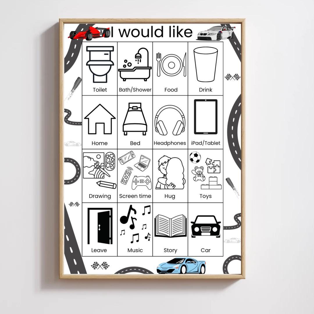 Race Car, F1, Grad Prix, Printable Communication Wall Chart for Special ...