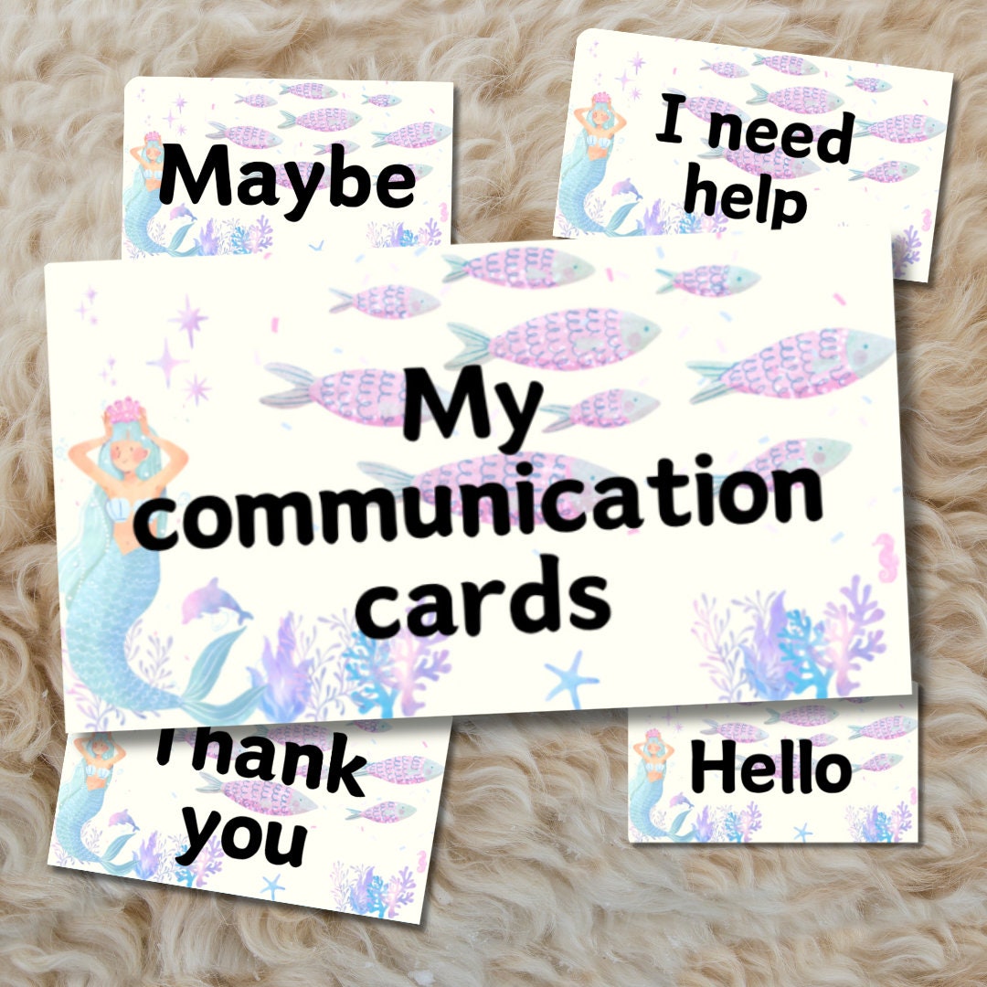 Mermaid Themed Non-verbal Communication Cards, Digital Printable ...