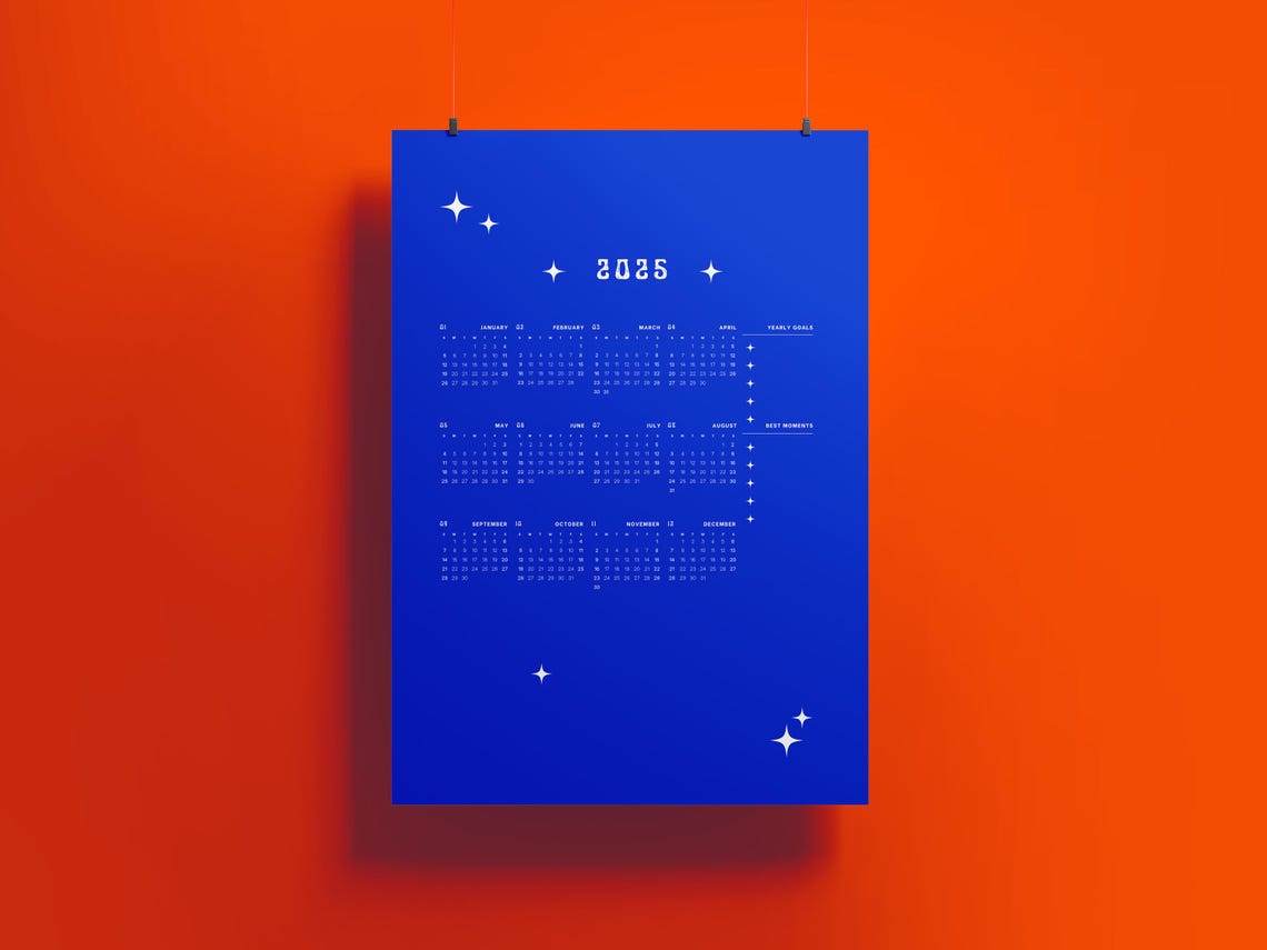 2025 Printable Wall Calendar With Trendy Design, Poster Calendar in ...