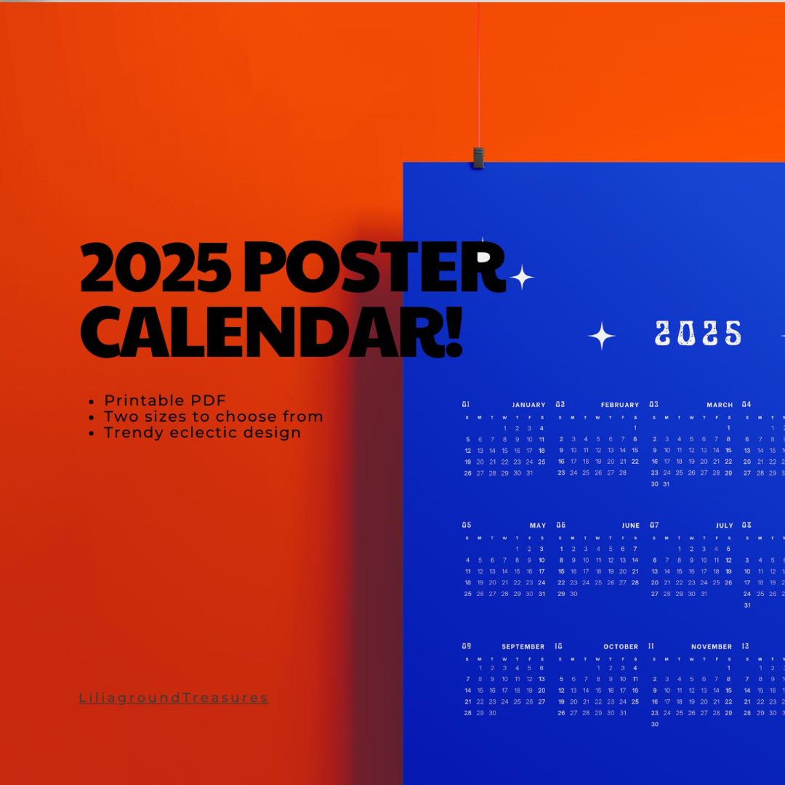 2025 Printable Wall Calendar With Trendy Design, Poster Calendar in ...