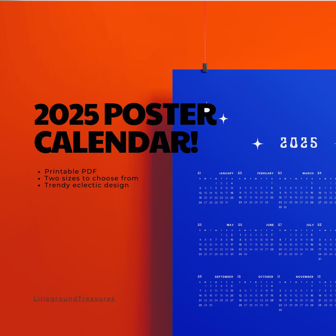 2025 Printable Wall Calendar With Trendy Design, Poster Calendar in ...