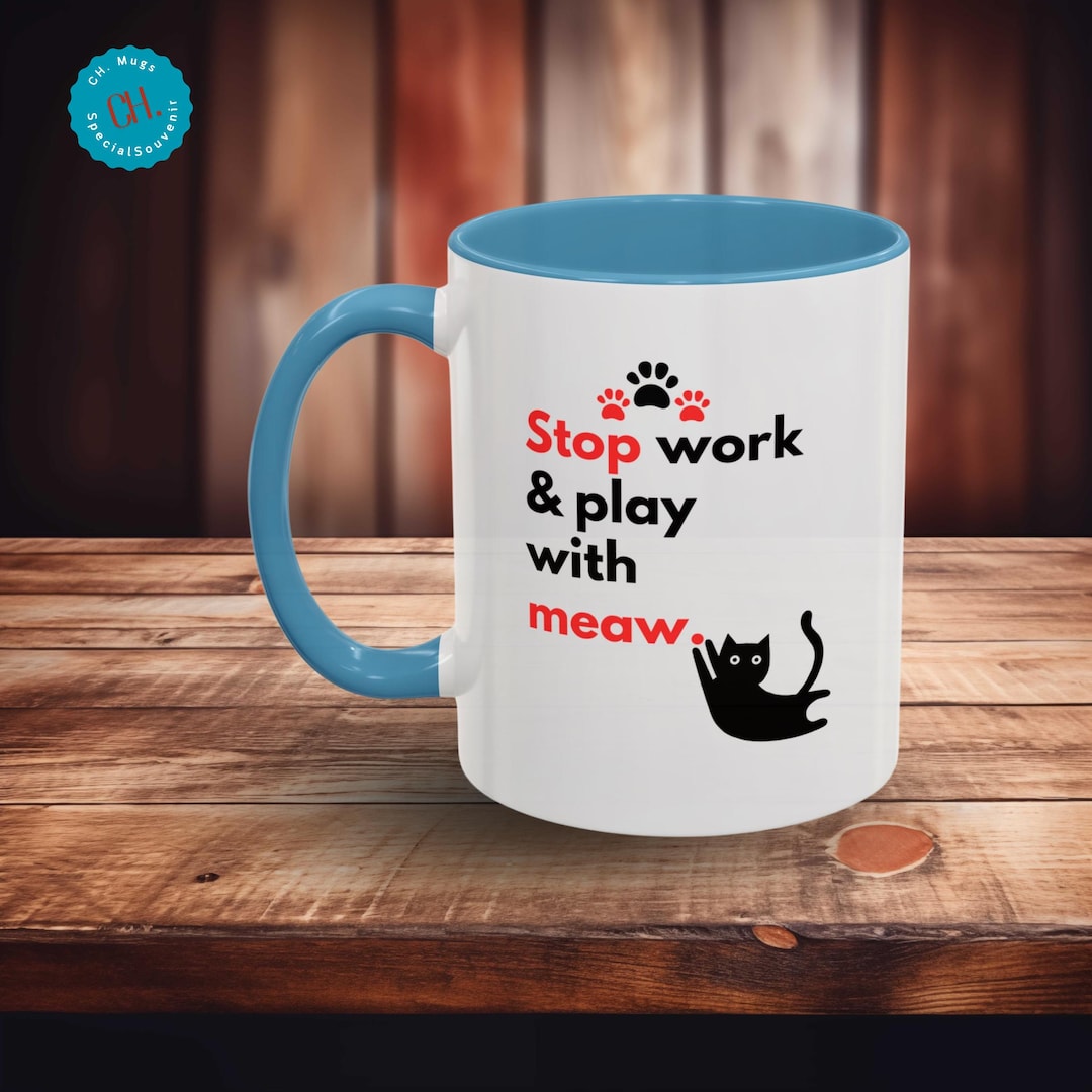 Two-tone Ceramic Mug Take a Break With a Mischievous Black Cat, Accent ...