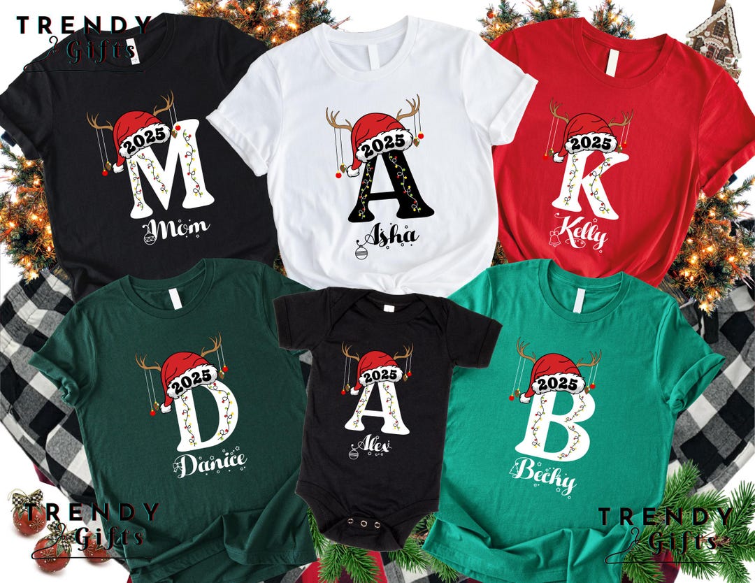 Custom Monogrammed Christmas 2025 Shirt: Christmas Family Name Shirt ...