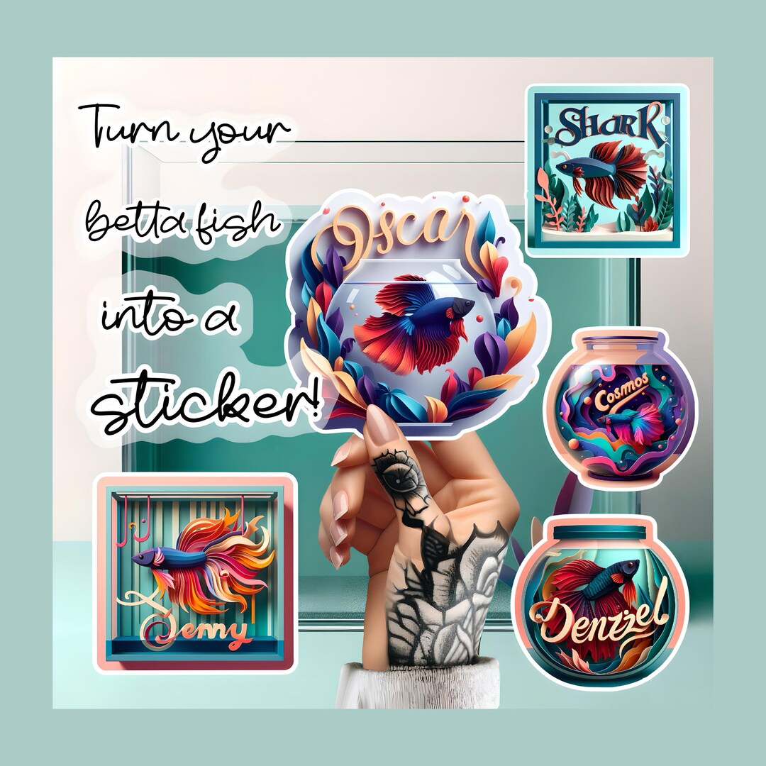 Personalized Betta Fish & Name Customized Tank Sticker Bowl Sticker ...