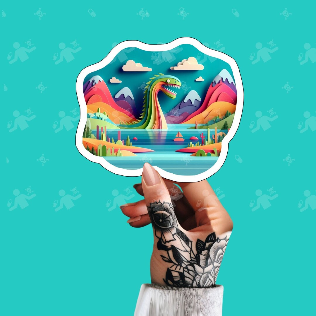 Loch Ness Monster Nessie Cryptid Sticker 3D Abstract Design Art Paper ...