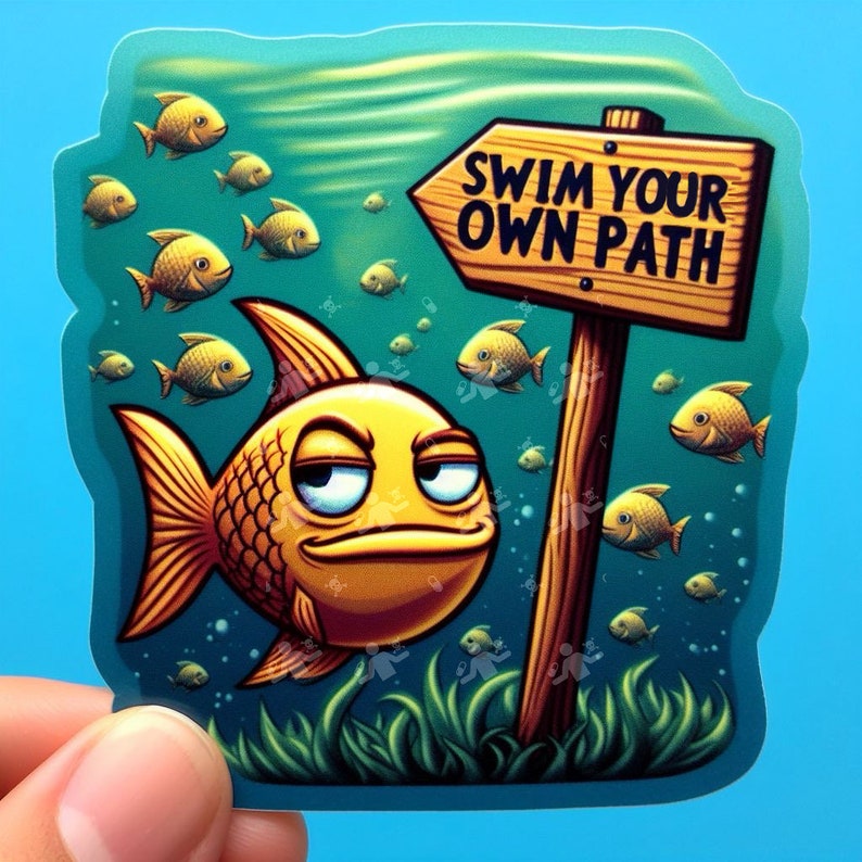 Swim Your Own Path Fish Sticker Pen and Ink Watercolor Art ...