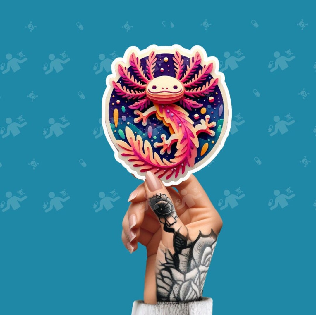 Abstract 3D Surreal Axolotl Sticker Paper cutout Style Die-cut ...