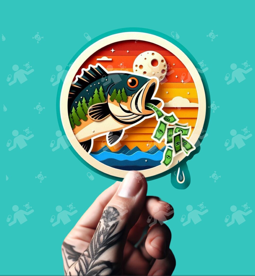 Funny Fishing Sticker Bass and Trout Puking Dollar Bills Hilarious Die ...