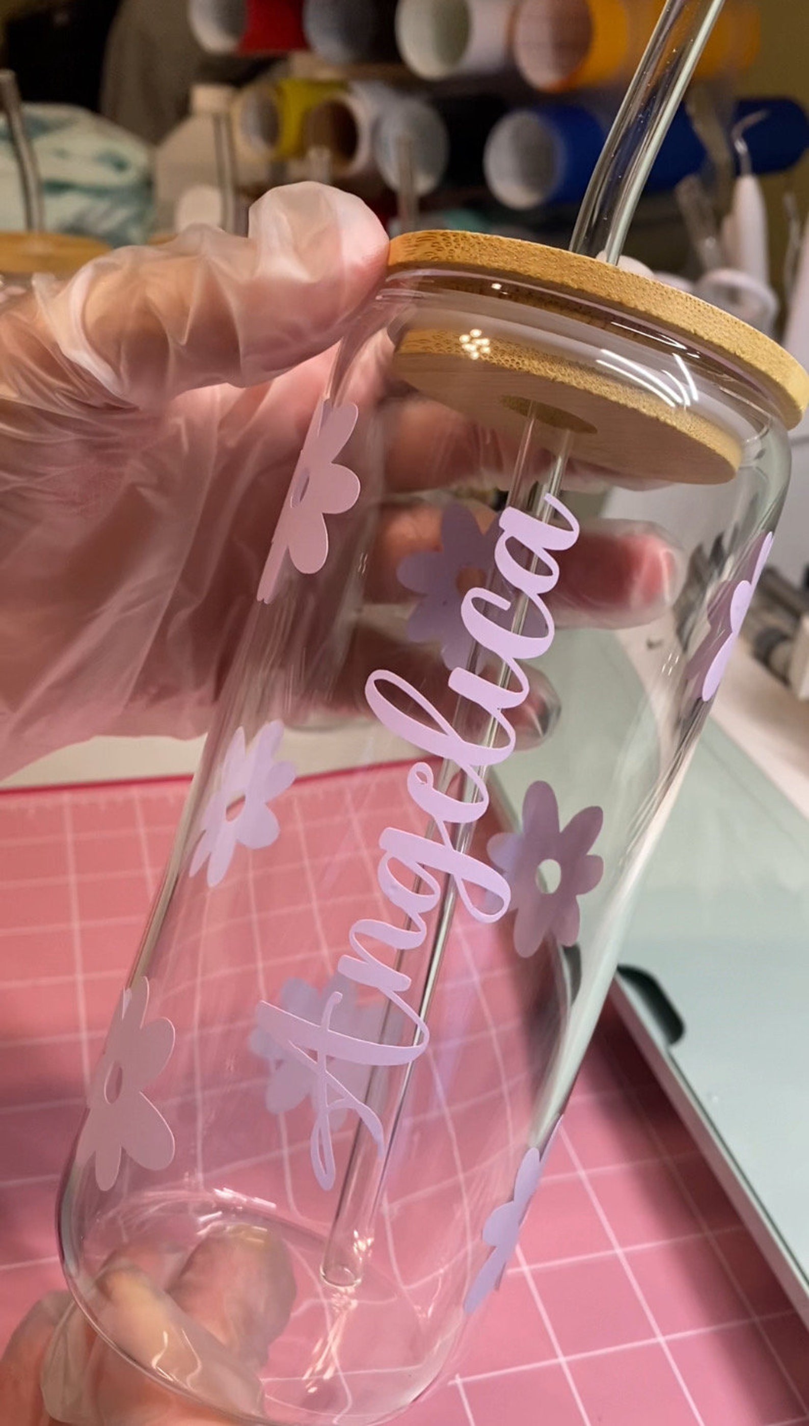 Purple Floral Tumbler, Cup With Name, Glass Tumbler, Aesthetic Tumbler ...